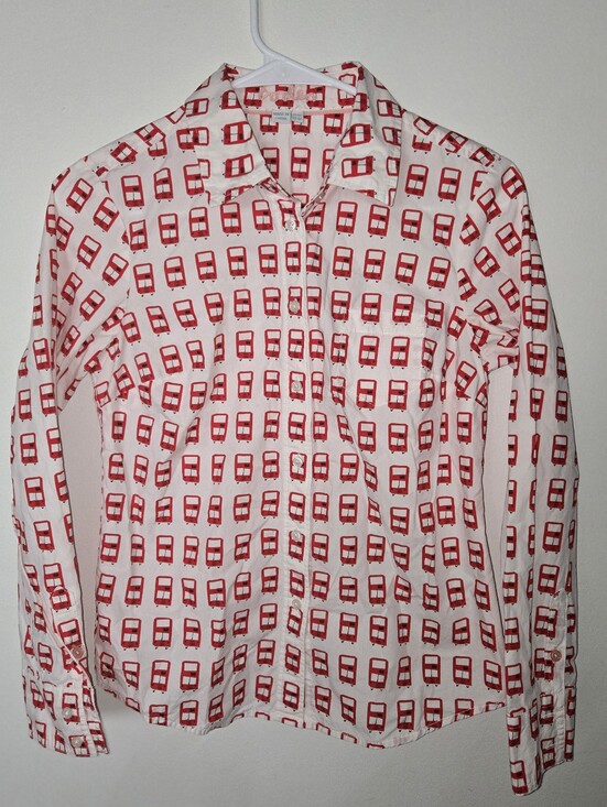Boden | Tops | Boden White Red Double Decker Bus Print Button Down ...